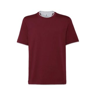 Brunello Cucinelli Geripptes Baumwoll-Burgundy T-Shirt Herren - - Tops - Herren - Rot - S