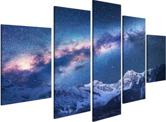 Islandburner Bild Bilder auf Leinwand Raum. Milchstraße und Berge. Fantastische Ansicht mit Bergen und sternenklarem Himmel nachts in Nepal. Gebirgstal und Hi Wand