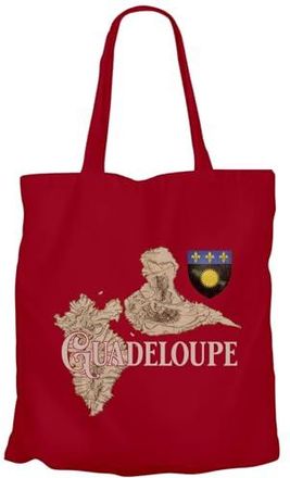 Fabulous Tote Bag Sac Shopping en Toile Rouge - Guadeloupe 971 Département Ile Carte Ancienne Rare - 10 L