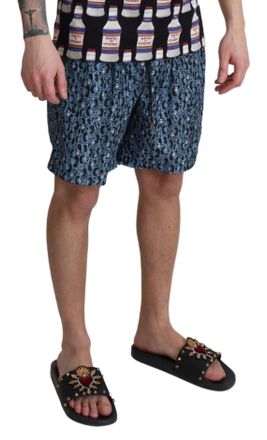 Dolce & Gabbana Patterned Print Polyester Swim Shorts - Blue