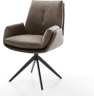 DELIFE Drehstuhl Clea-Flex Mikrofaser Taupe Vintage Kreuzgestell breit Schwarz 360&deg; drehbar Wippfunktion, Esszimmerst&uuml;hle