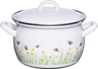 Riess 0164-137, Fleischtopf mit Deckel, 16cm, 1.5L, LBH 22.5 x 17.7 x 15.5 cm, Gewicht 1,054kg, COUNTRY- BIENE, Emaille (0164-137)