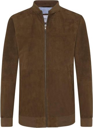 Tom Rusborg Leder-Blouson aus weichem Veloursleder mit gerippten B&uuml;ndchen in