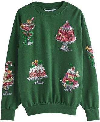 Next Sweater Sweatshirt mit Grafik, Pailletten und Stickerei (1-tlg)