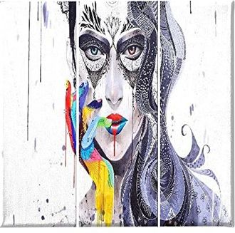 Homemania HM203PKNV-41 3-teiliges Wandbild, Hochformat, für Wohnzimmer, Schlafzimmer, Mehrfarbig, Polyester, Holz, 69 x 3 x 50 cm