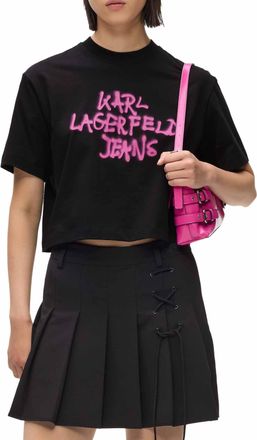 Karl Lagerfeld Womens, Regular Cropped Graffiti Tee, Regular Fit, Black, S