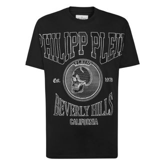 Philipp Plein Homme, Tops, Noir, Taille: S T-shirt Col Rond MC avec Cristaux