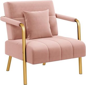 Yaheetech Petit Canapé 1 Place Canapé en Velours avec Accoudoirs Arrondis Coussin Carré Cadre en Métal Doré pour Chambre à Coucher Salle dattente Bureau Rose