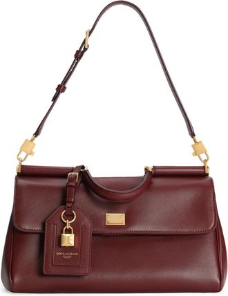 Dolce & Gabbana Womens My Sicily Handbag Bordeaux Leather Handbags Hand Bags
