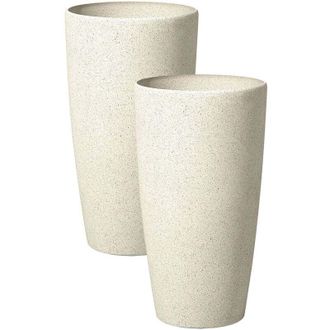 Beliani Beliani - Cache-pot rond 42 cm en pierre et polyr&eacute;sine - Beige clair - Pr&eacute;perc&eacute; pour drainage - R&eacute;sistant aux UV - Pour int&eacute;rieur et ext&eacute;rieur - ROND