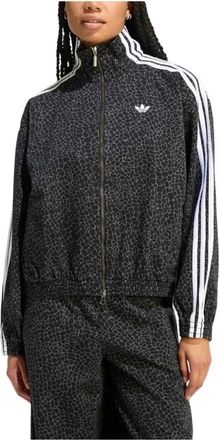adidas Femme, Vestes, Noir, Taille: 42 FR Veste en jean Firebird oversize avec imprim&eacute; int&eacute;grale