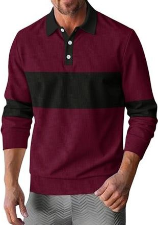 Generic Polo classique boutonn&eacute; pour homme, coupe classique, haut basique vintage, l&eacute;ger et confortable, tunique de travail, bordeaux, 3XL