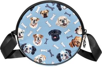 Generic Sac &agrave; bandouli&egrave;re rond pour femme, motif t&ecirc;te de chien, petit sac &agrave; bandouli&egrave;re avec fermeture &eacute;clair, bretelles r&eacute;glables, sac &agrave; main rond d&eacute;contract