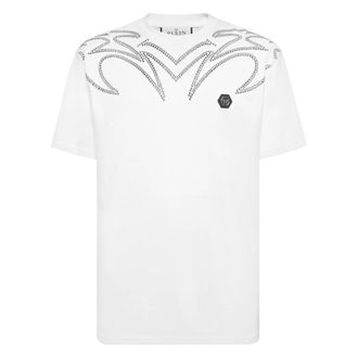 Philipp Plein Round Neck T-Shirt Texas Studs - - Tops - Herren - Wei&szlig; - 2XL