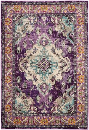 Safavieh Boho Teppich f&uuml;r Wohnzimmer, Esszimmer, Schlafzimmer - Monaco Collection, Kurzer Flor, Violett und Hellblau, 91 X 152 cm
