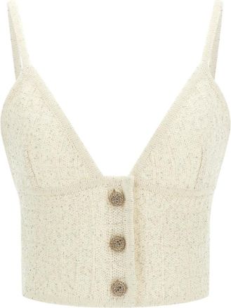 Alessandra Rich Femme, Tops, Blanc, Taille: 38 FR Sequin Crop Knitted Top