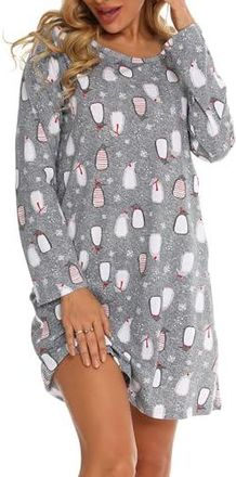 Mia Lucce Chemise de Nuit Femme Manches Longues Coton Chemises de Nuit Femme Vêtement De Nuit Rond S-3XL