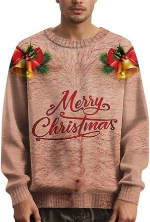 Generic Pull de Noël pour homme - Pull à manches longues - Motif renne - Flocons de neige - Pull de Noël amusant - Chaud et confortable, kaki, 5XL