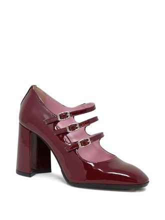 Carel Triple Buckle Patent Leather Heel - Burgundy