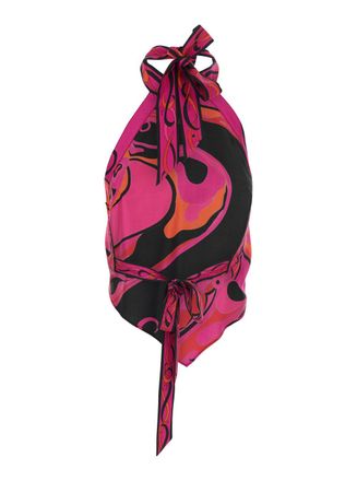 Emilio Pucci Womens Silk Halterneck Top With Orchidea Print Fuchsia Tops