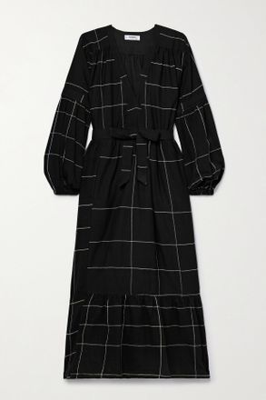 Lemlem + Net Sustain Elsabet Midikleid Aus Einer Baumwollmischung Mit Karomuster Und Bindeg&uuml;rtel - Schwarz