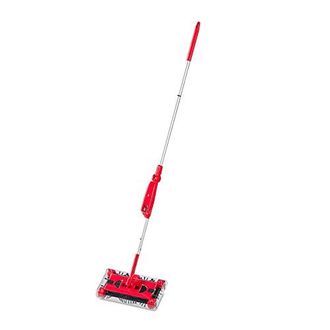 Relaxdays Akkubesen kabellos, Kehrbesen mit Akku & Ladeger&auml;t, Schmutzbeh&auml;lter, verstellbarer Stiel 126 cm, rot/silber