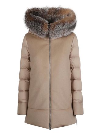 Moorer Haarige Daunenjacke mit Hut - Nude