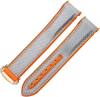 Generic Watch Armband für Omega 300 Seamaster 600 Planet Ozean Klappschnalle Silikon Nylon -Gurt -Uhrzubehör Uhren -Zubehör (Farbe: Schwarz Orange, Größe: 22 