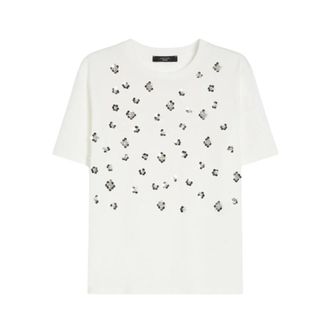 Max Mara Femme, Tops, Blanc, Taille: 46 FR T-Shirt Cabina en Coton Brod&eacute;