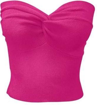 Generic Haut tube tricot&eacute; de vacances pour femme, dos nu, bandeau crois&eacute; pour sortir, f&ecirc;te, couleur unie, sans bretelles, tenue tendance &agrave; &eacute;paules d&eacute;nud&eacute;es, b