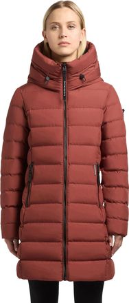 Khujo Damen Langer Wintermantel warmer Steppmantel mit schimmerndem Innenfutter und Kapuze Nekar-YM Dark Red Gr. S