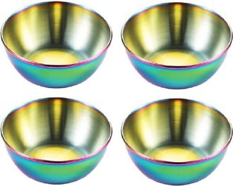 BESTONZON 4 Stück Edelstahl Dip Schalen Runde Gewürzgerichte Sushi Tauchschale Untertassen Schüssel Mini Vorspeisen Teller Gewürz Teller Untertassen Teller Grün