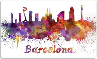 Wallario Fr&uuml;hst&uuml;cksbrettchen aus Glas, Glasunterlage, Glasbrettchen St&auml;dte als Aquarell - Skyline von Barcelona, Gr&ouml;&szlig;e 14 x 23 cm, Sicherheitsglas