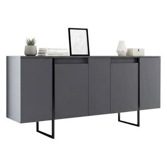 Dmora Sideboard Betel 160x35x80 cm Schwarz 4 Regale, 4 T&uuml;ren