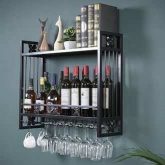 Generic Weinregal Wand, Weinregal zur Wandmontage mit Glashalter, Großer Platz, Starke Tragfähigkeit, Geeignet für Küche/Bar/Restaurant(Black)