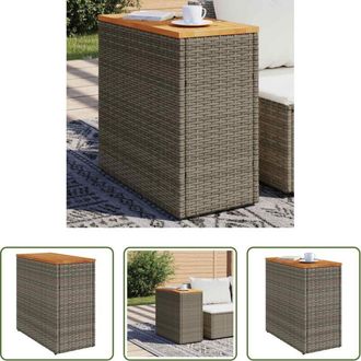 vidaXL Rattan Tisch - Garten-Beistelltisch mit Holzplatte Grau 58x27,5x55 cm Rattan