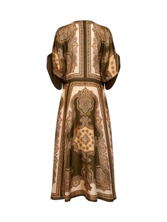 Zimmermann Womens Midi Tunic Dress Mahon Olive Silk Multicolour