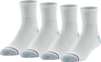 Medipeds unisex adult Nanoglide Quarter Socks, 4-pack Casual Sock, White/Grey, Shoe Size Mens 7-12 Womens 10-13 US