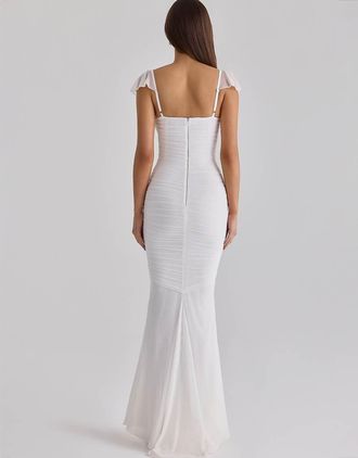 House of CB Antonella - Robe longue fronc&eacute;e en tulle - Blanc