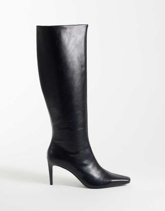 Mango kniehoher Stiefel aus Kunstleder mit Absatz in Schwarz