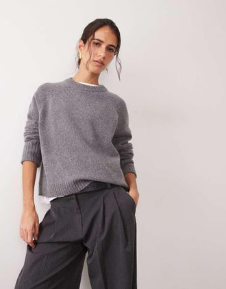Arket pull col rond en laine gris