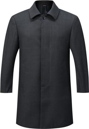 AlltheMen Trench Homme Simple Boutonnage Mi-longueur Coupe-Vent Manteau Business Casual Revers Coat Gris fonc&eacute; XL