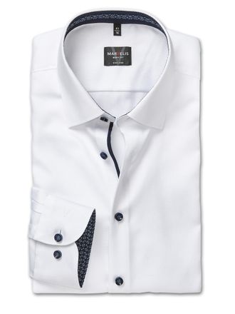 Marvelis Herren Businesshemd Langarm 750384,Einfarbig,Body-fit,New York Kent,Weiss 00,42