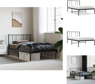 vidaXL Bettgestell mit Kopfteil Metall Schwarz 100x190 cm - Metallbettfundament - Doppelbett - Boxspringrahmen - Schlafraumgestaltung - Schwarzes Bettgestell