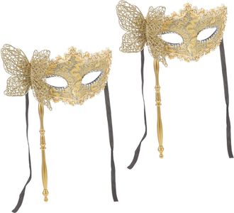 Valiclud 2 Stück Handgehaltene Masquerade Masken mit Stick Antikes Design Klassische Kostümaccessoires für Damen und Herren Geeignet für Maskenball Fasching Co