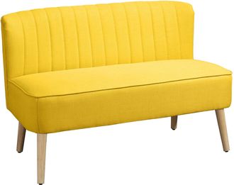HOMCOM Sofa 2 Sitzer Couch, Kleine Loveseat mit Leinen-Optik Modern Polstersofa f&uuml;r Wohnzimmer, Schlafzimmer, kleinen Raum, Gelb 117 x 56,5 x 77 cm