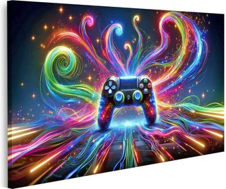 Islandburner Bild auf Leinwand Bunte Spielefreude Kunst durch Controller und Lichter strahlen Bilder Wandbilder Poster