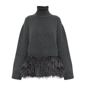 Fabiana Filippi Pull Platine avec Plumes dAutruche - Femme - Pulls - Gris - Taille: 36 FR