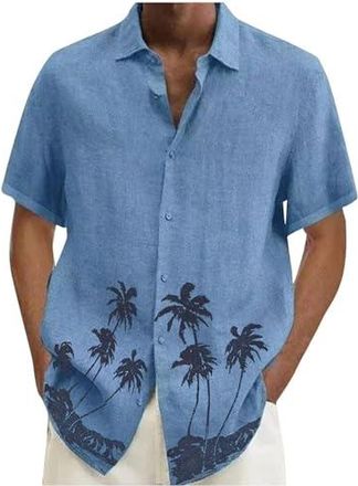 Generic Chemise décontractée à manches courtes pour homme avec t-shirt dété pour la plage, bleu, 6XL