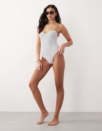 Candypants Maillot 1 pi&egrave;ce &agrave; pois avec armatures et bordures contrastantes - Blanc